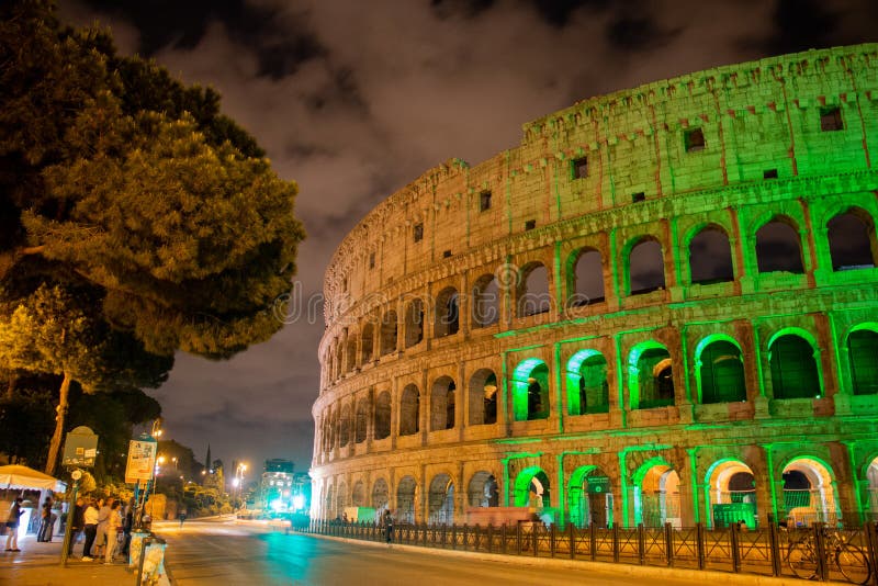 Coliseum at Night with Multi-colored Illumination Editorial Photo ...