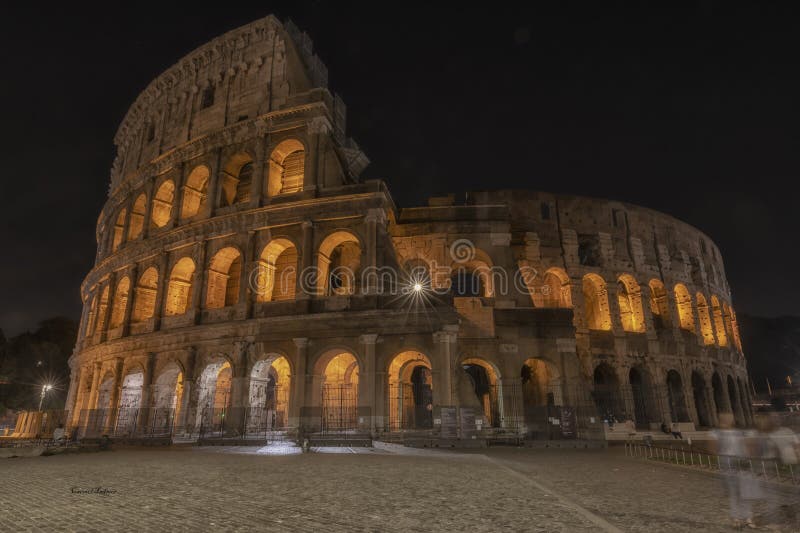 Coliseum at Night, Rome, Italy Editorial Stock Photo - Image of long ...