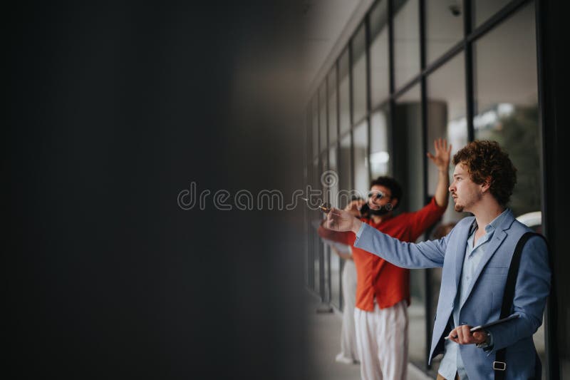 Collaborating Architects Discussing Blueprint on Tablet for ...