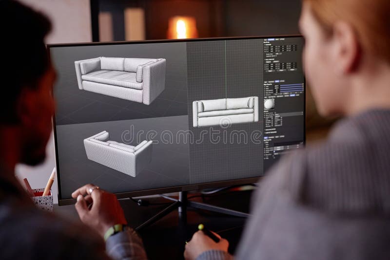 Collaborating on 3D Rendering Software for Furniture Design Stock Illustration - Illustration of ...