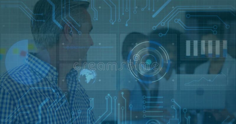 Collaborating Four Professionals Viewing Screen at Desk in Boardroom ...