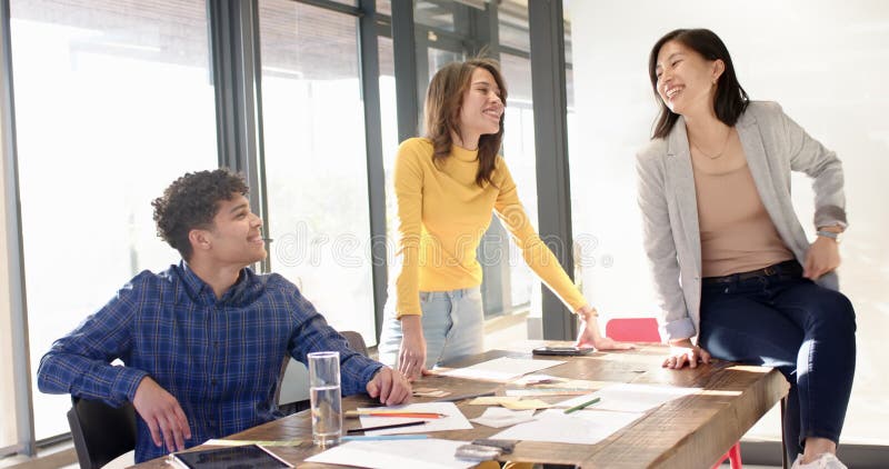 Interior Design Project, Multiracial Team with Laptops and Documents on Table, at Office Stock ...