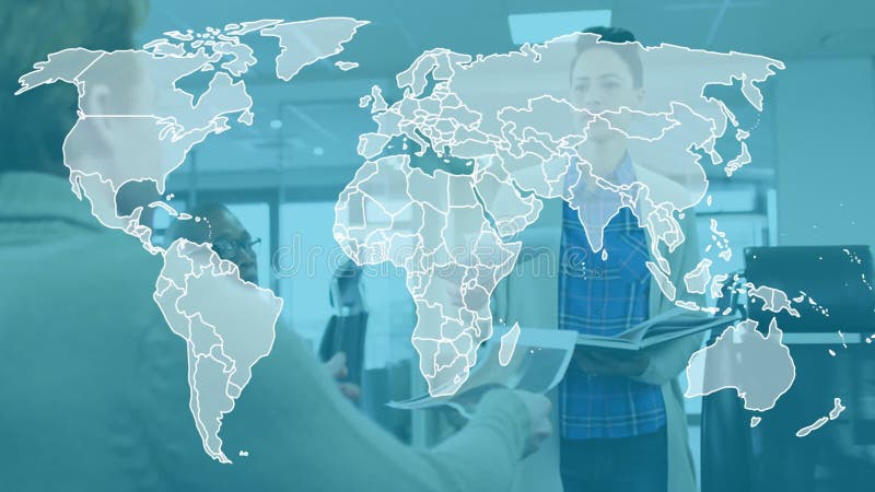 Collaborating in Modern Office, Diverse Business People Using Animation ...