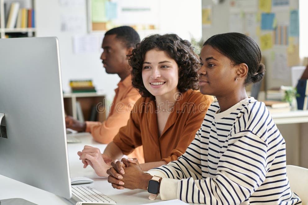 Collaborating in Modern Office Environment with Computers Stock Image ...