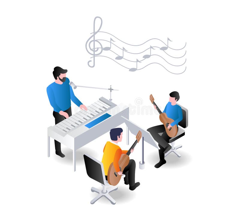 Collaborating Music with Students in Isometric Illustration Stock ...