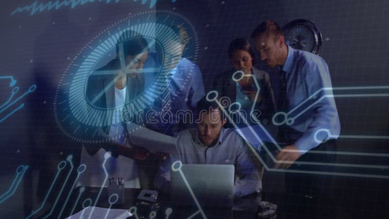 Collaborating in Office, Business Team Using Digital Network Interface ...