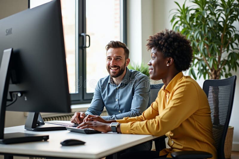 Collaborating at Office Desk with Modern Technology Stock Photo - Image ...