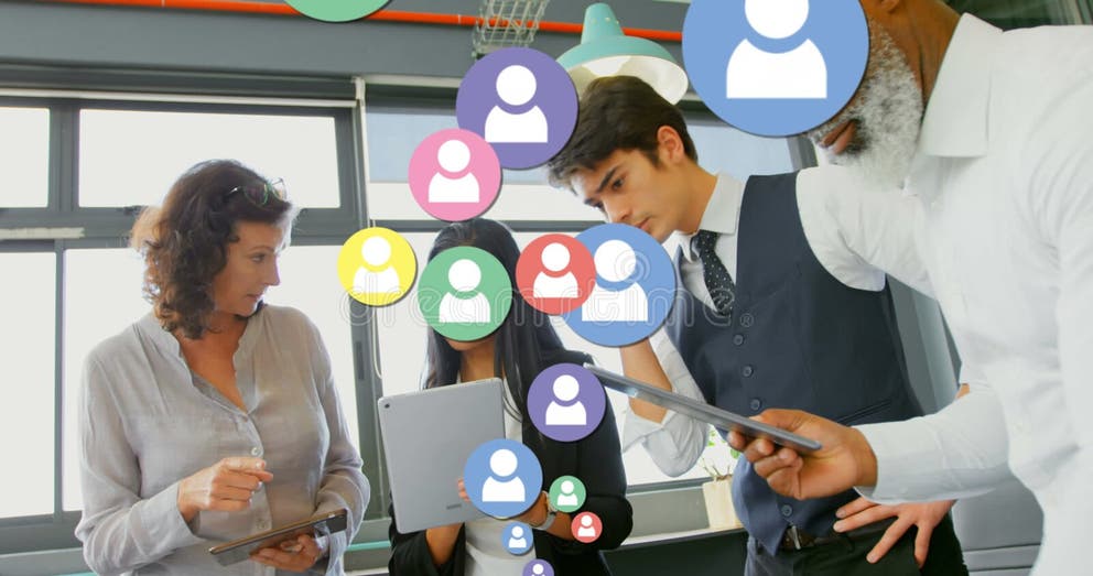 Collaborating in Office, Team Exploring Innovative Interface Designs on Digital Tablets Stock ...