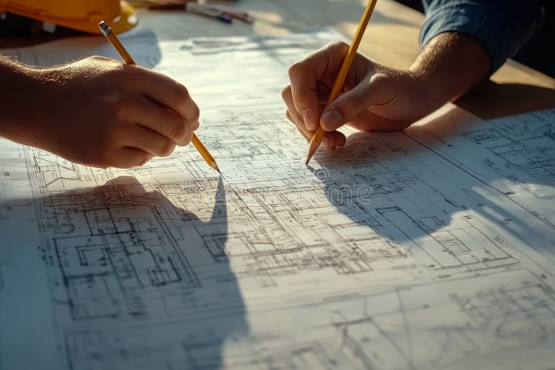 Collaboration in Architecture and Engineering Team of Engineers Drawing ...