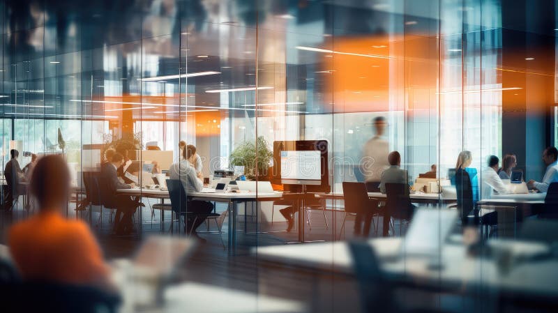 Collaboration Blurred Busy Office Interior Stock Illustration ...