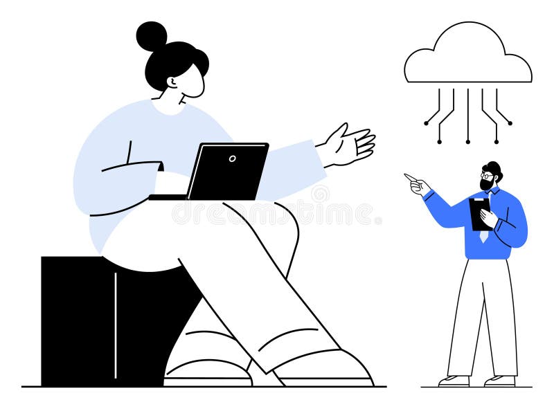Collaboration on Cloud Solutions with Digital Professionals Sharing Ideas and Data Stock Vector ...
