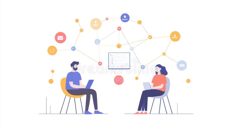 Remote Collaboration with Digital Communication Stock Illustration ...