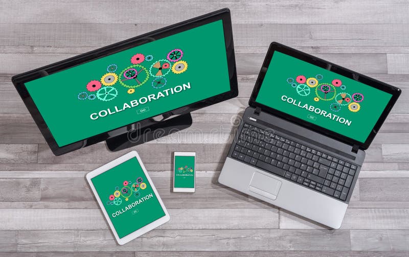 Collaboration Concept on Different Devices Stock Image - Image of ...