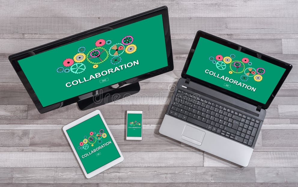 Collaboration Concept on Different Devices Stock Image - Image of ...