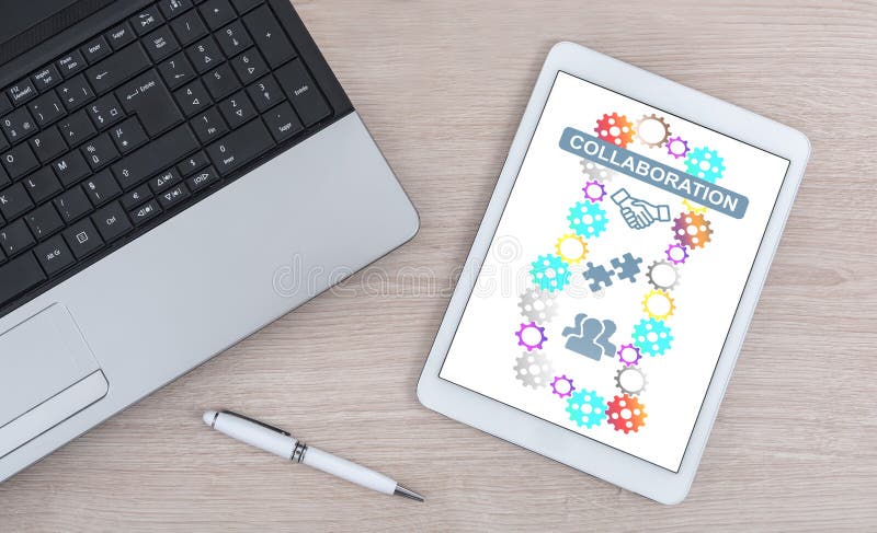 Collaboration Concept on a Digital Tablet Stock Photo - Image of shake ...