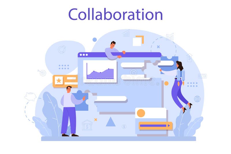 Collaboration Concept. Office Characters Working in Team Stock Vector ...