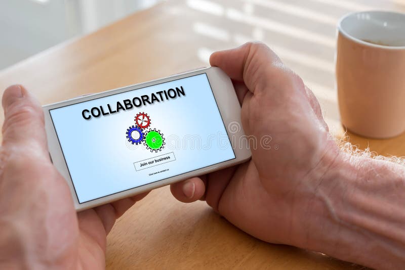 Collaboration Concept on a Smartphone Stock Image - Image of team, work ...