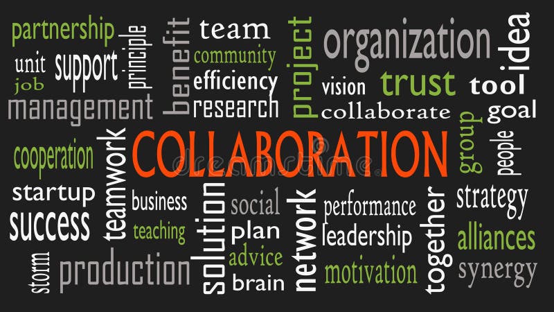 Collaboration Concept in Word Cloud Isolated on Black Background ...