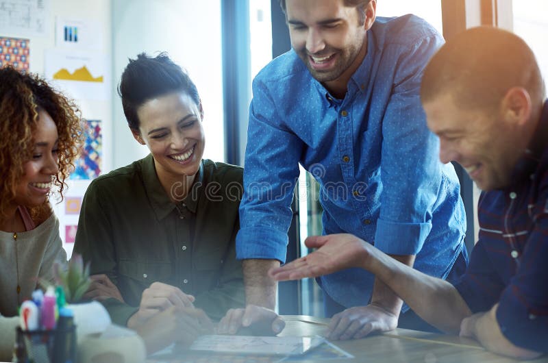 Collaboration, Design and Happy Business People in Office with Tablet ...