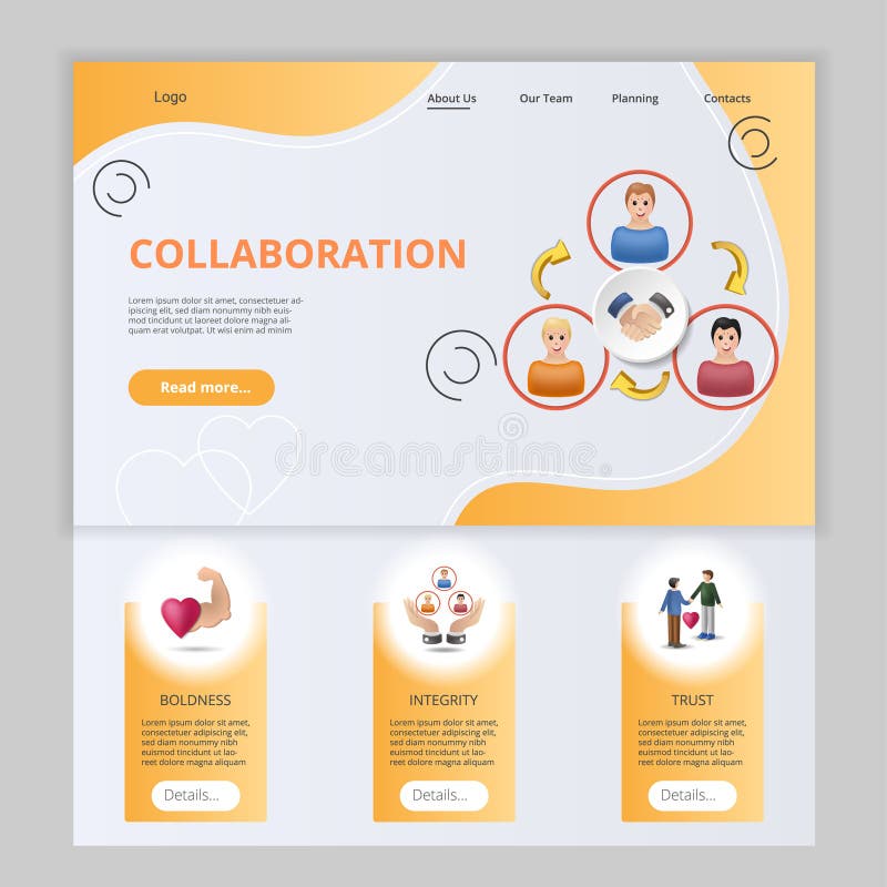 Collaboration Flat Landing Page Website Template. Boldness, Integrity ...