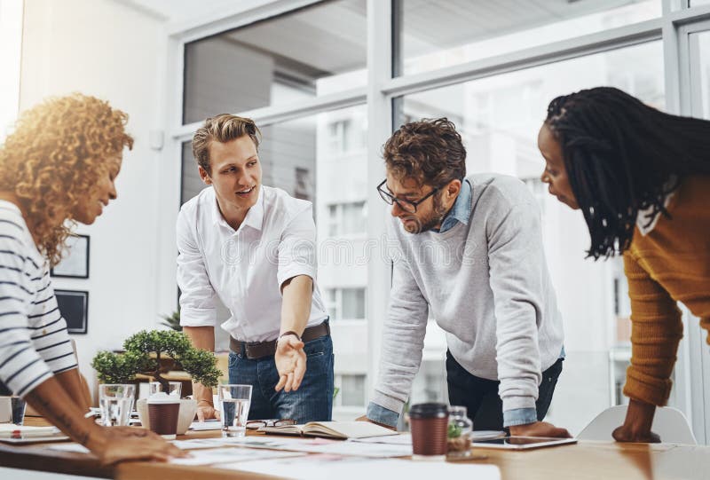 Collaboration, Group and Planning with Paperwork in Office, Creative ...