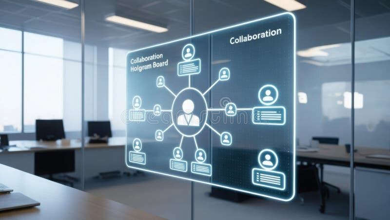 Collaboration Hologram Board Showcasing Glowing Task Icons in Ultra ...
