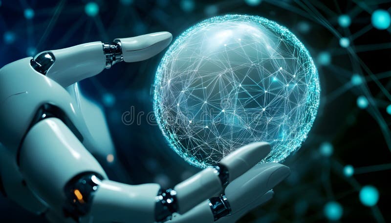 Collaboration between Human and Robot in Digital Network Sphere Stock ...