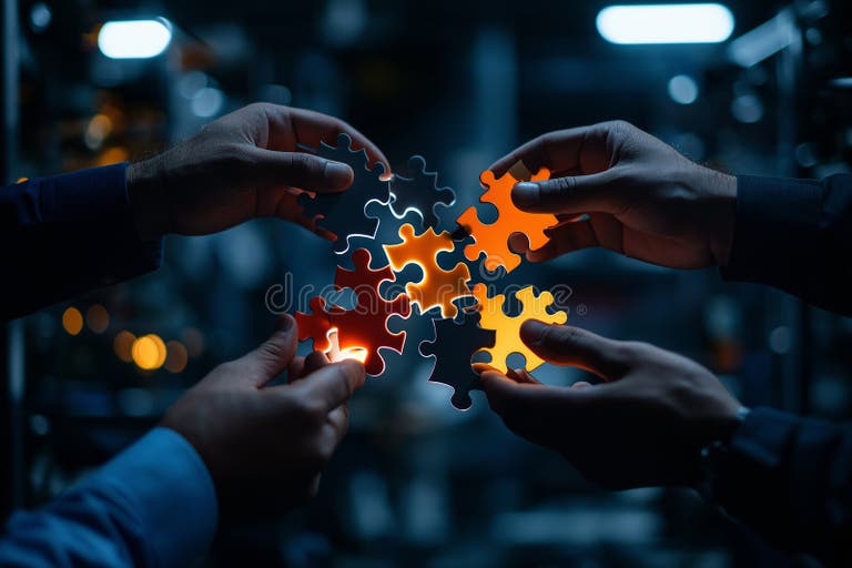 Collaboration is Key As Business Team Connects Colorful Puzzle Pieces ...