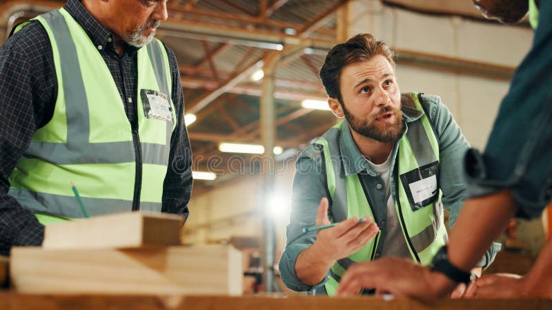 Collaboration, Meeting and Woodwork with Carpenter Men in Workshop for ...