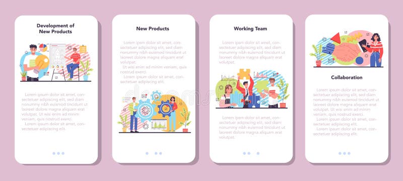 Collaboration Mobile Application Banner Set. Office Characters Working ...