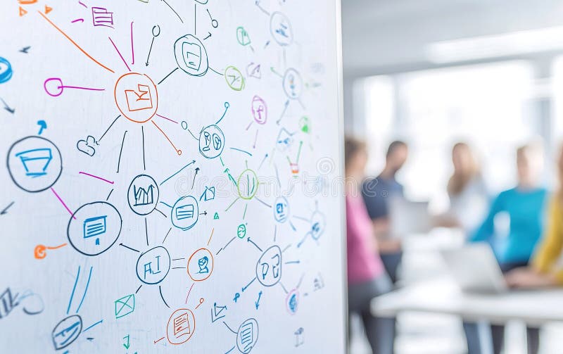 Collaboration in a Modern Workspace with Colorful Mind Map on ...