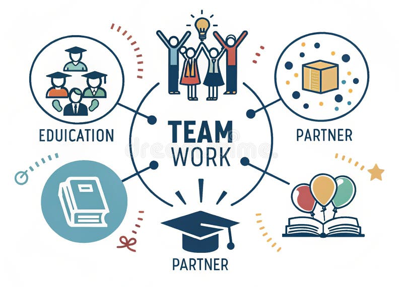 Teamwork Logo with Education and Celebration Group Symbols Stock ...