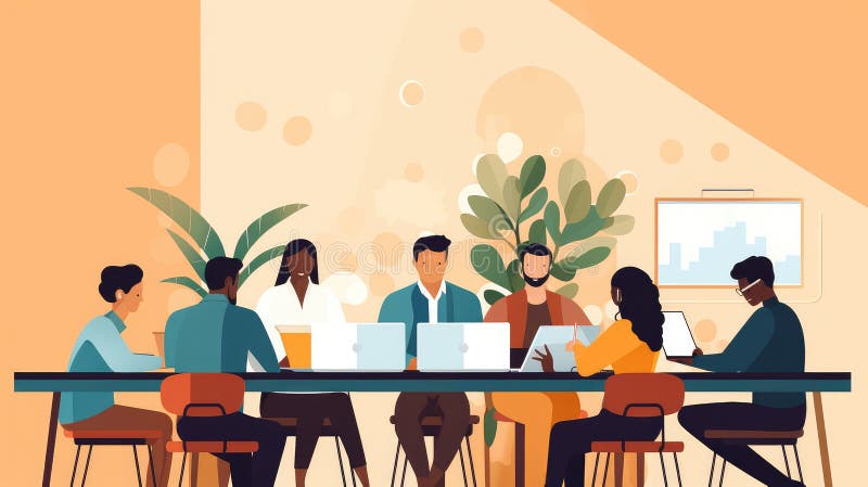 Collaboration Office Workers Computer Stock Illustration - Illustration ...