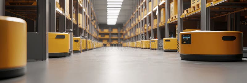 Collaboration of Orange Robots in Modern Warehouse Setting Stock ...