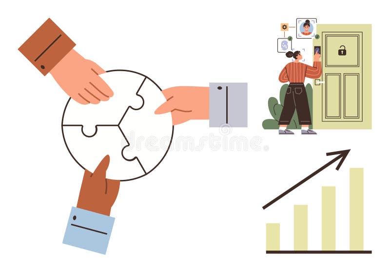 Collaboration, Security, and Growth Concept with Hands, Smart Lock, and ...