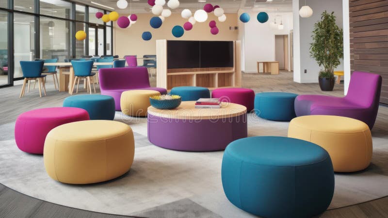 A Lively Collaboration Space with a Vibrant Color Scheme and a Variety ...