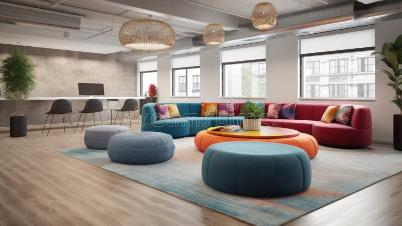 A Lively Collaboration Space with a Vibrant Color Scheme and a Variety ...