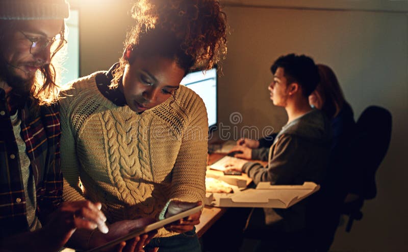 Collaboration Tablet and Research with People in Office at Night for ...