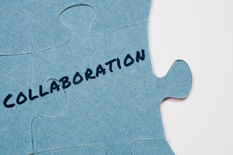 Collaboration Text on Puzzle Pieces Stock Photo - Image of management ...