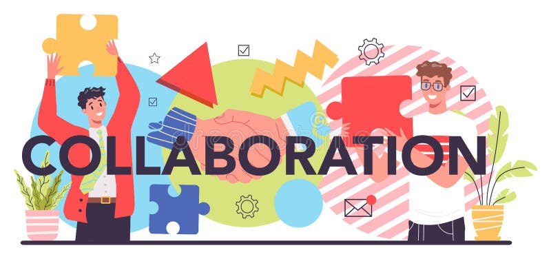 Collaboration Typographic Header. Office Characters Working in Team ...