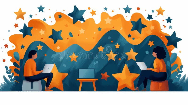 Collaboration Under a Starry Sky Stock Illustration - Illustration of ...