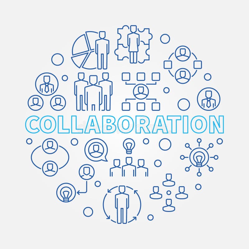 Collaboration Vector Round Illustration in Outline Style Stock Vector ...