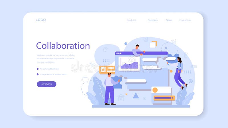 Collaboration Web Banner or Landing Page. Office Characters Working in ...