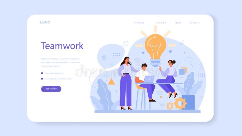 Collaboration Web Banner or Landing Page. Office Characters Working ...