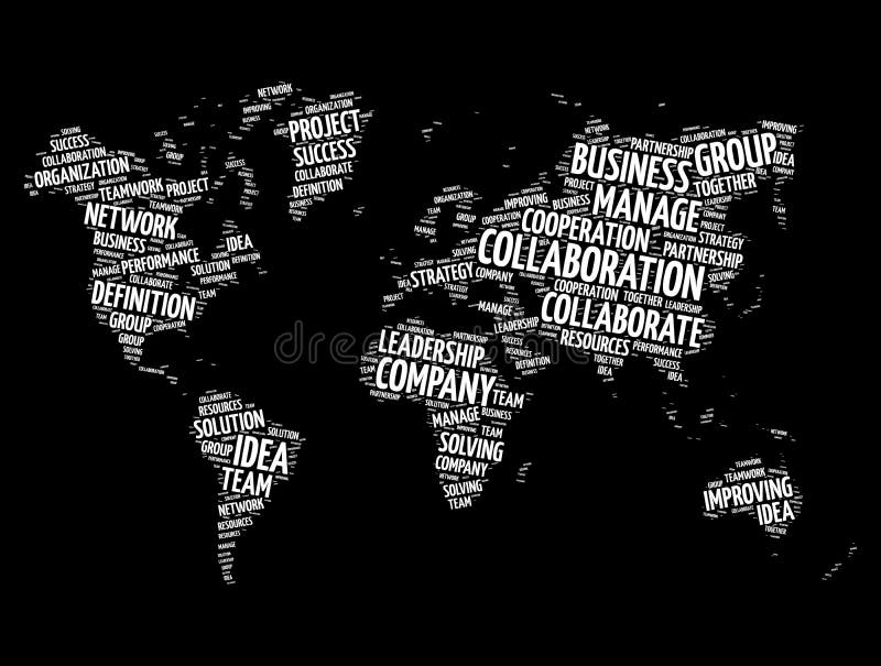 COLLABORATION Word Cloud in Shape of World Map, Business Concept ...