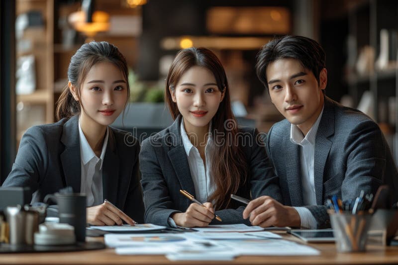 Collaborative Asian Business Team Strategizes To Boost Performance an ...