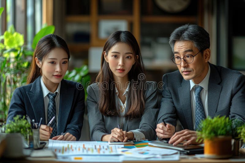 Collaborative Asian Business Team Strategizes To Boost Performance an ...