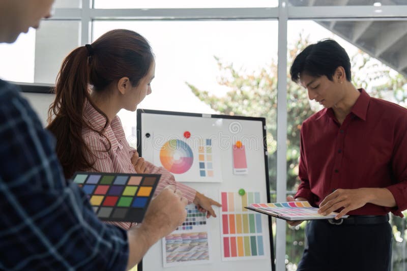 Color Palette Analysis and Teamwork. Team Members Explore Color Options ...