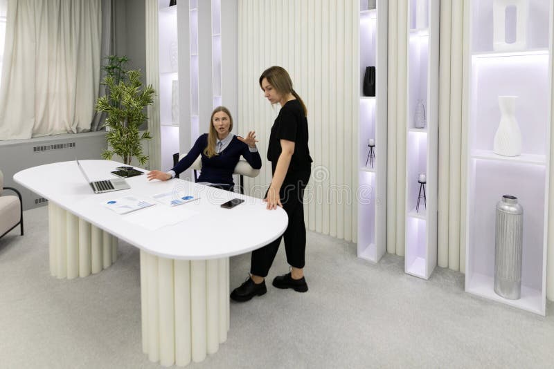 Collaborative Brainstorming Session in Modern Office Setting with Two Professionals Engaged in ...