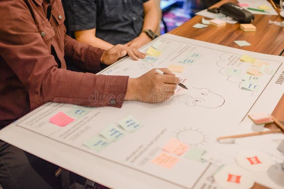 Collaborative Brainstorming with Sticky Notes on Canvas Board Stock ...